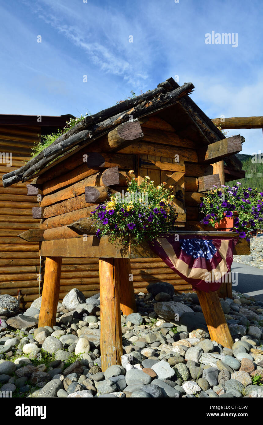 Wooden storage unit to keep food from bears. Alaska, USA Stock Photo ...