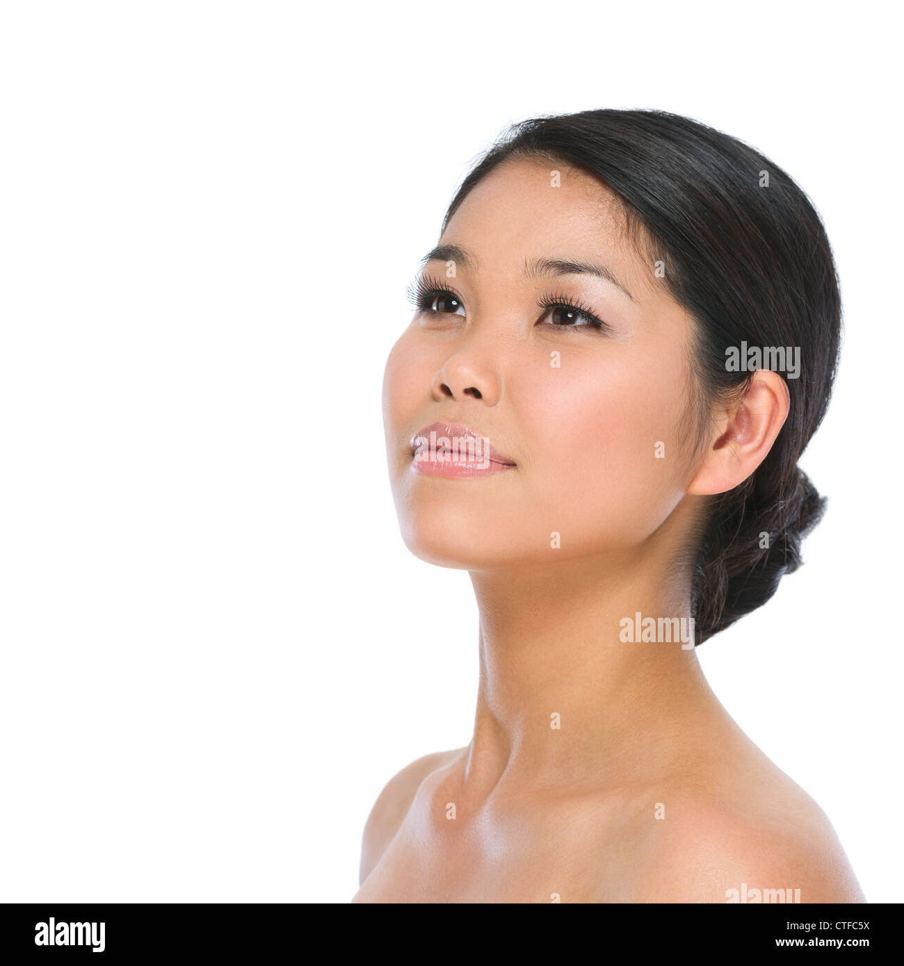 Beauty portrait of healthy asian brunette woman isolated on white Stock ...