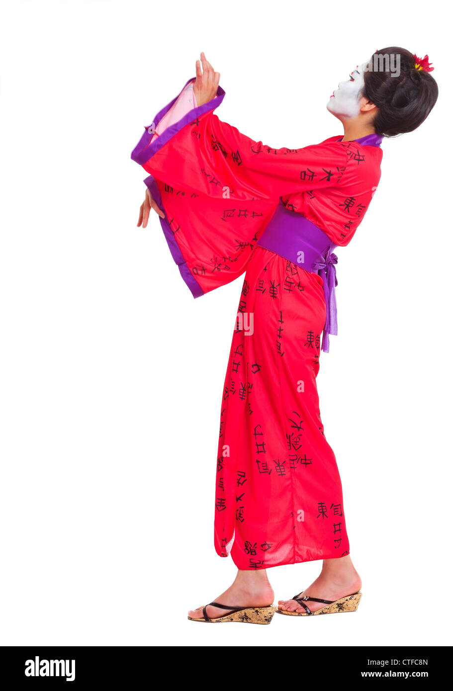 Full length portrait of geisha dancing isolated on white Stock Photo ...