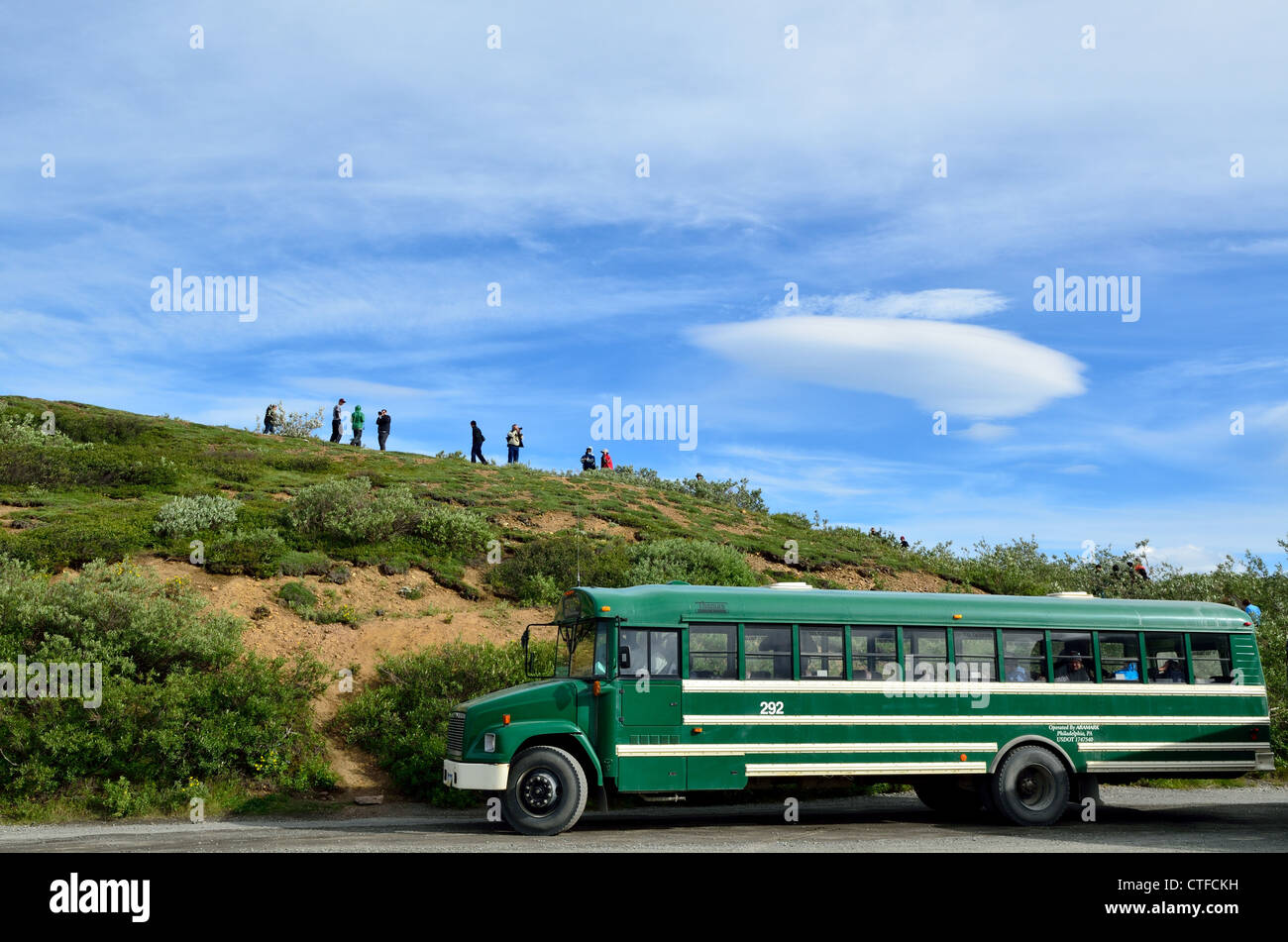 Shuttle bus transporting visitors into the park. Denali National Park ...