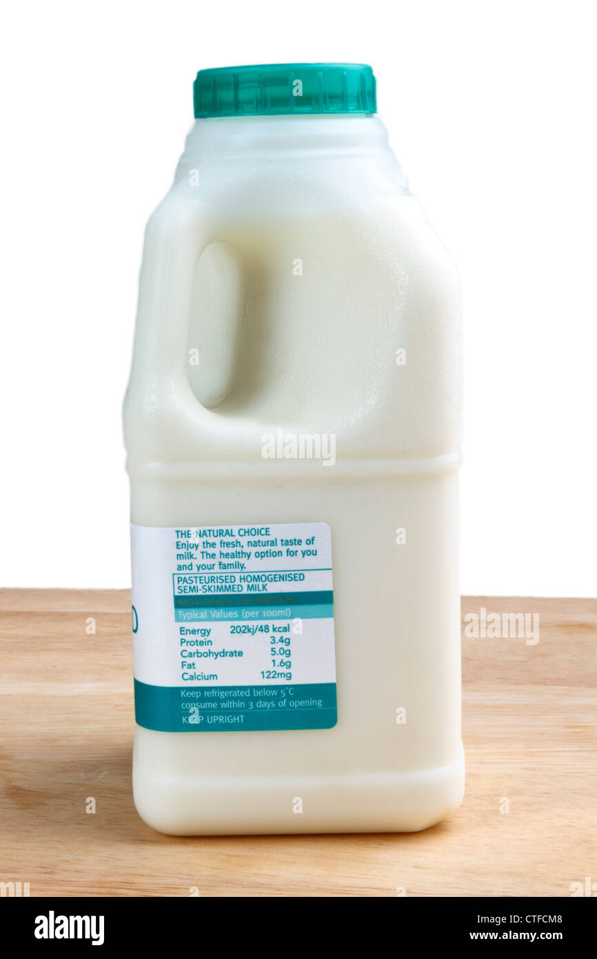 Nearly empty plastic milk carton Stock Photo - Alamy