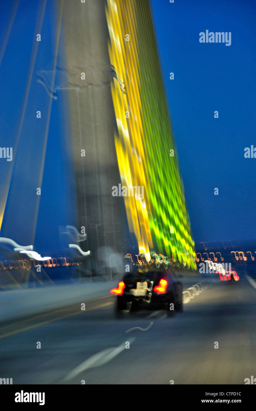 Sunshine Skyway Bridge at dusk, St Petersburg, Florida, USA Stock Photo ...