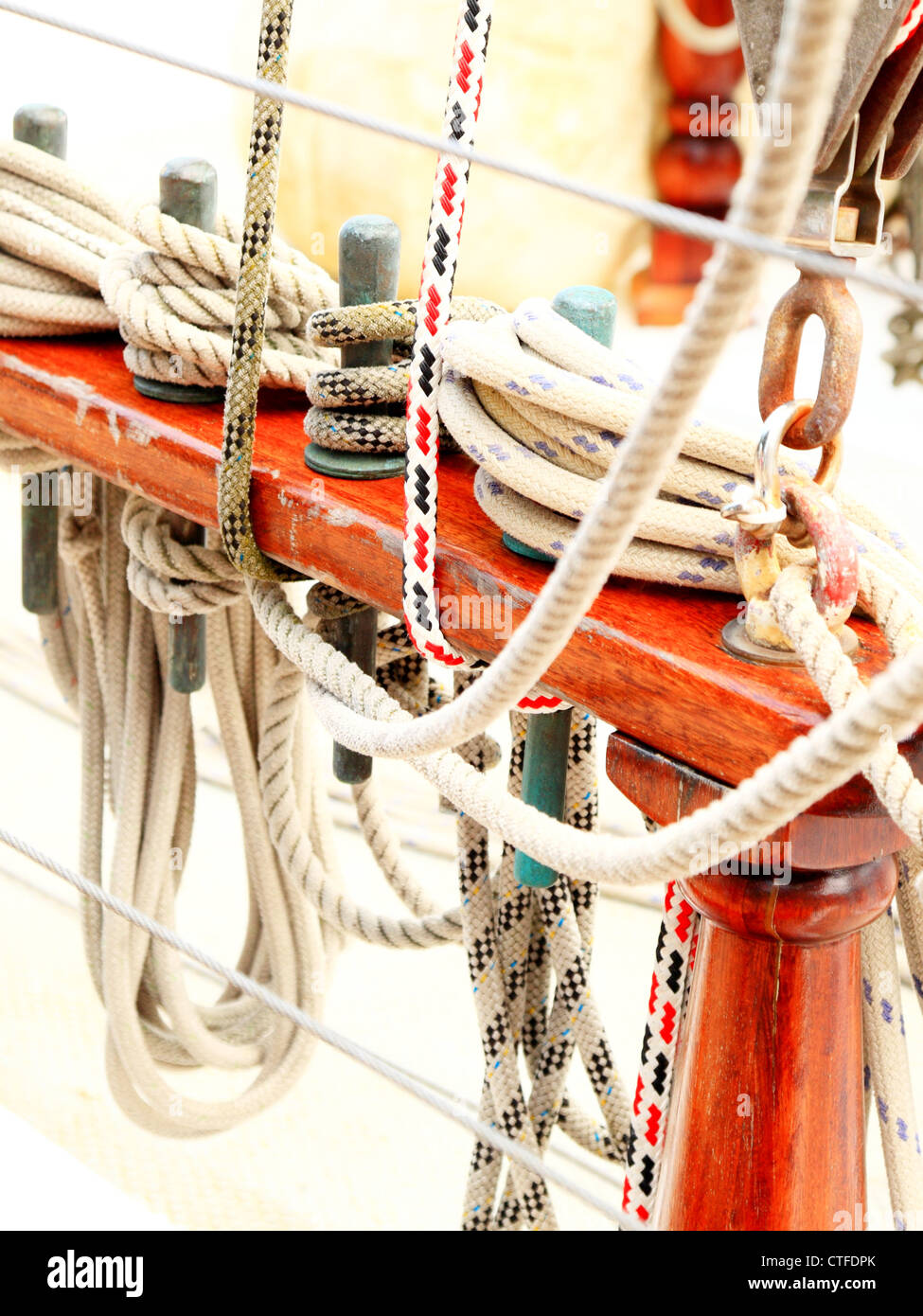 Ship rigging rope on old yacht vintage Stock Photo - Alamy