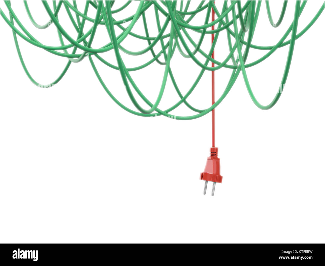 Green power cord cables with single red plug Stock Photo - Alamy