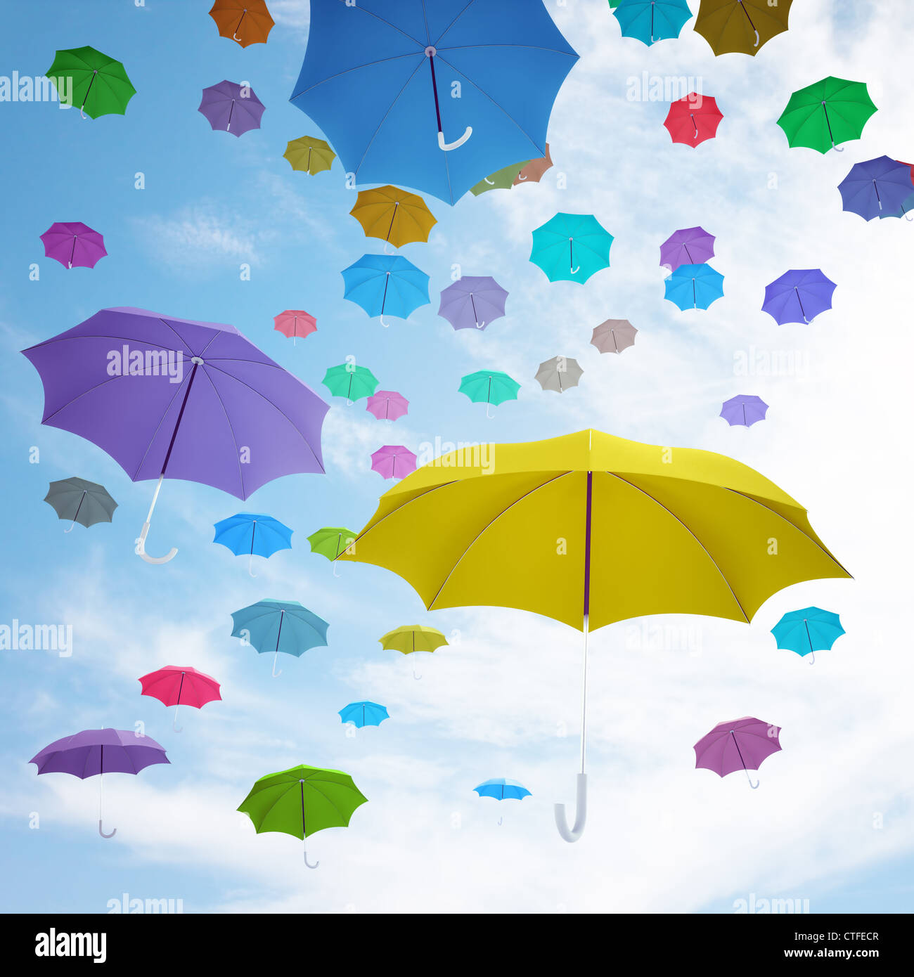 Different colorful umbrellas flying high in the air Stock Photo - Alamy