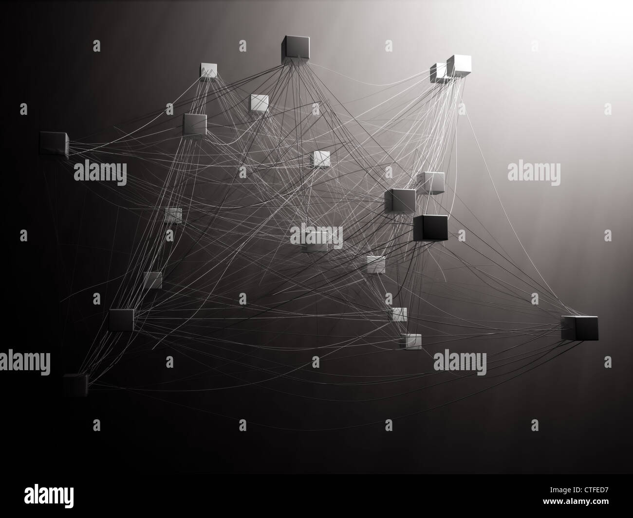 Interconnected cubes with spiderweb like strings Stock Photo - Alamy