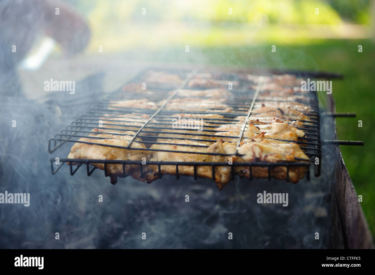 Barbecue with chicken in metal grate hi-res stock photography and ...