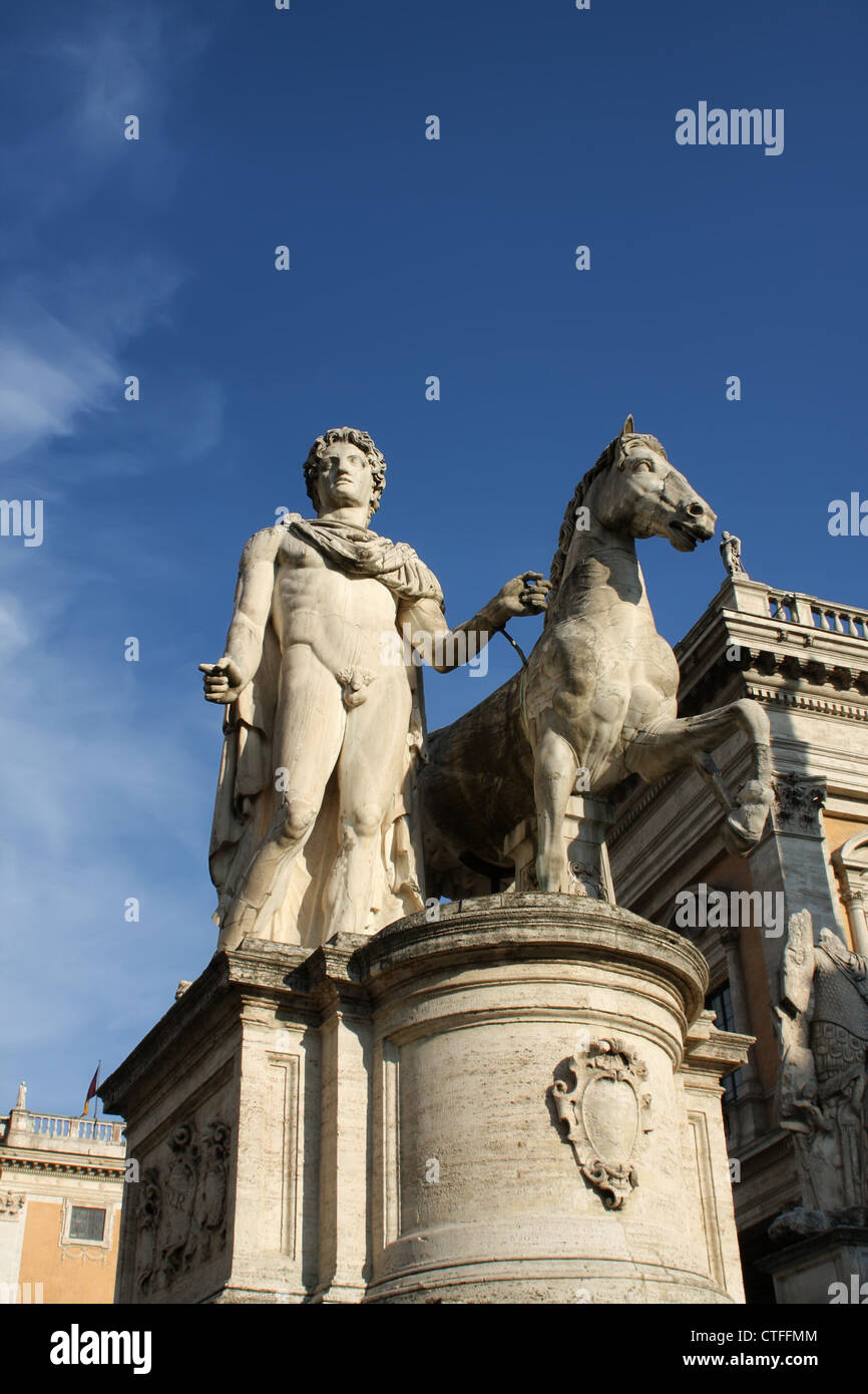 Statue of Castor with a Horse at Capitoline Hill in Rome Stock Photo ...