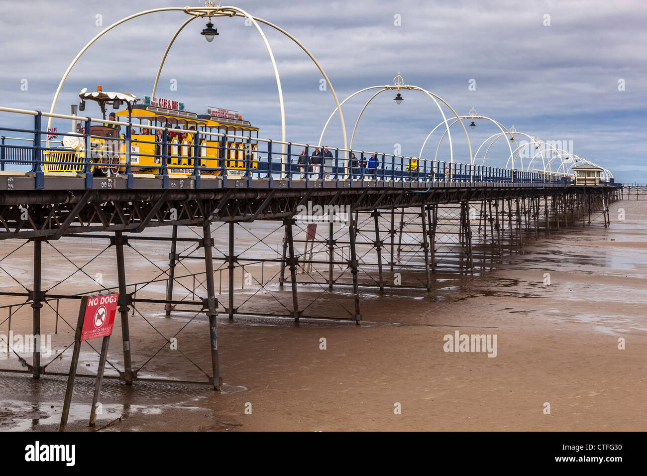 Southport pier with train Stock Photo - Alamy