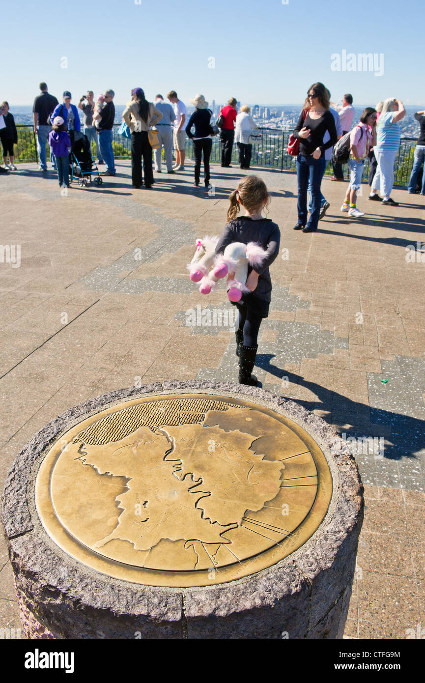 A bronze map set into a stone plinth on the summit of Mt Coot-Tha Stock ...