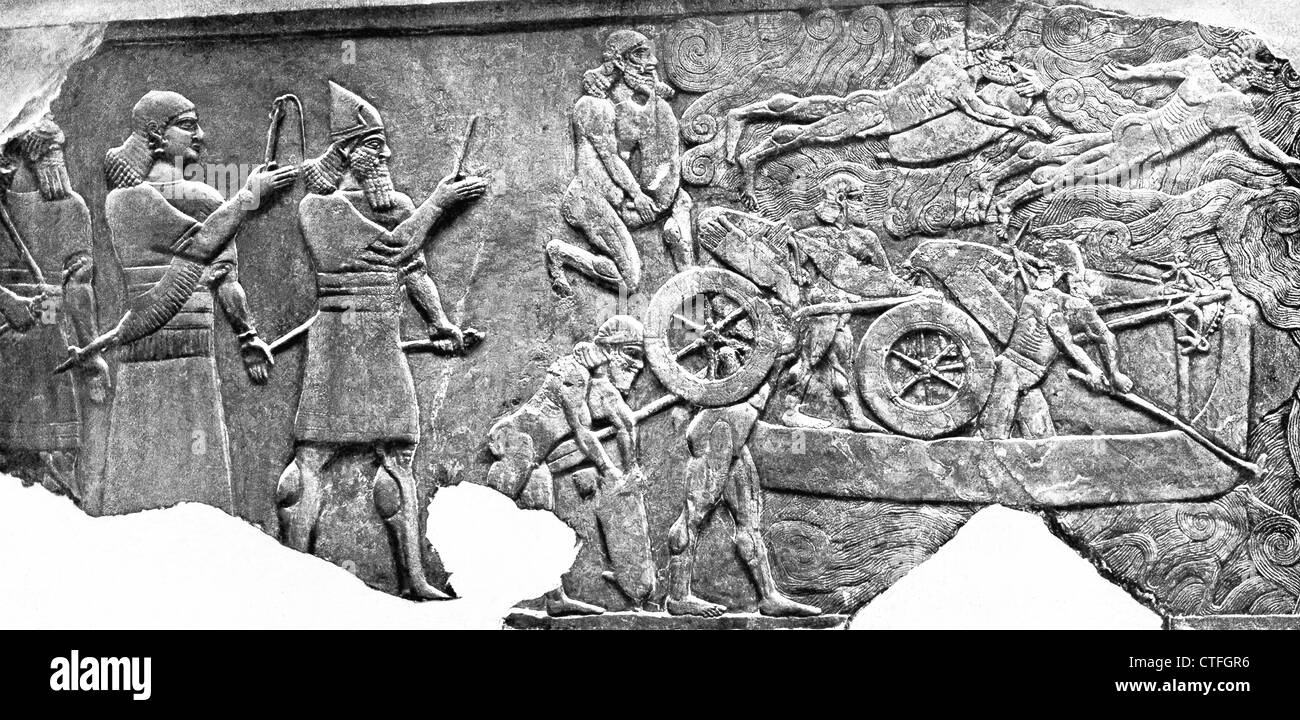 Relief at Assyrian king Ashurnasirpal III's palace at Nimrud (ancient ...