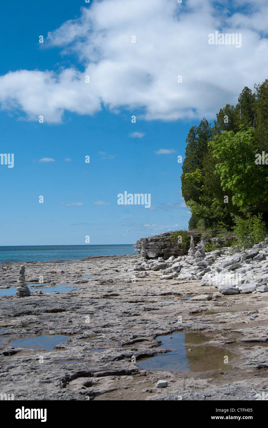 Rock tower at Cave Point Park in Door County Wisconsin Stock Photo - Alamy