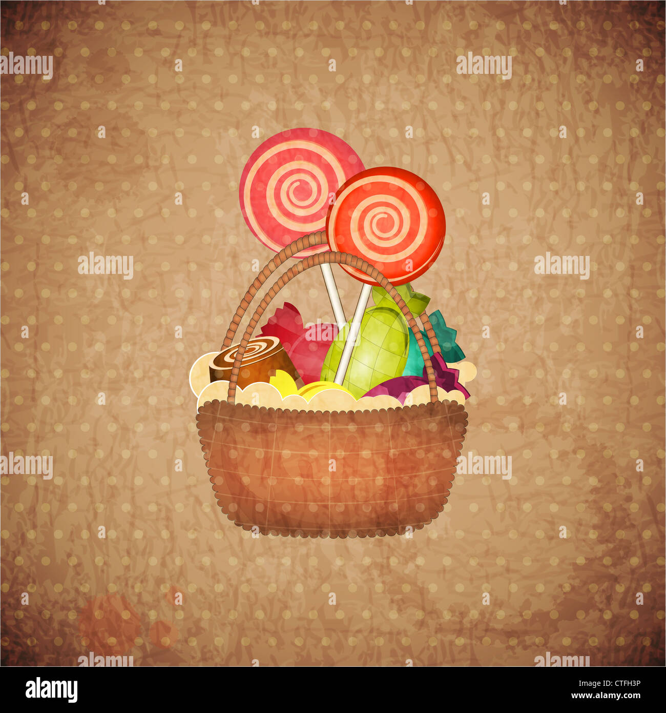 vintage card - sweets on crumpled paper - illustration Stock Photo - Alamy