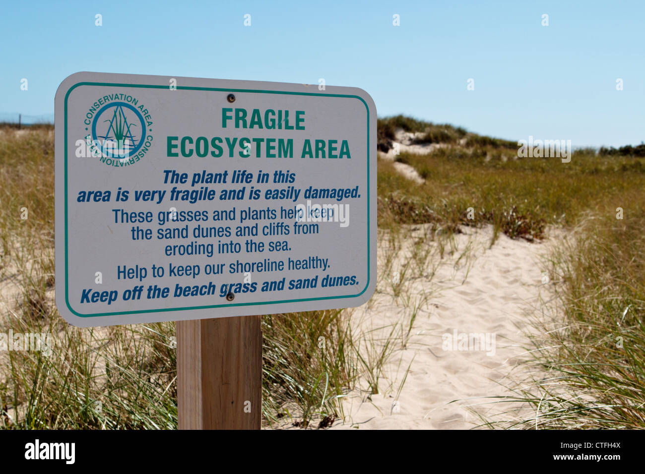 Keep off the beach grass and sand dunes sign - Cape Cod Massachusetts ...