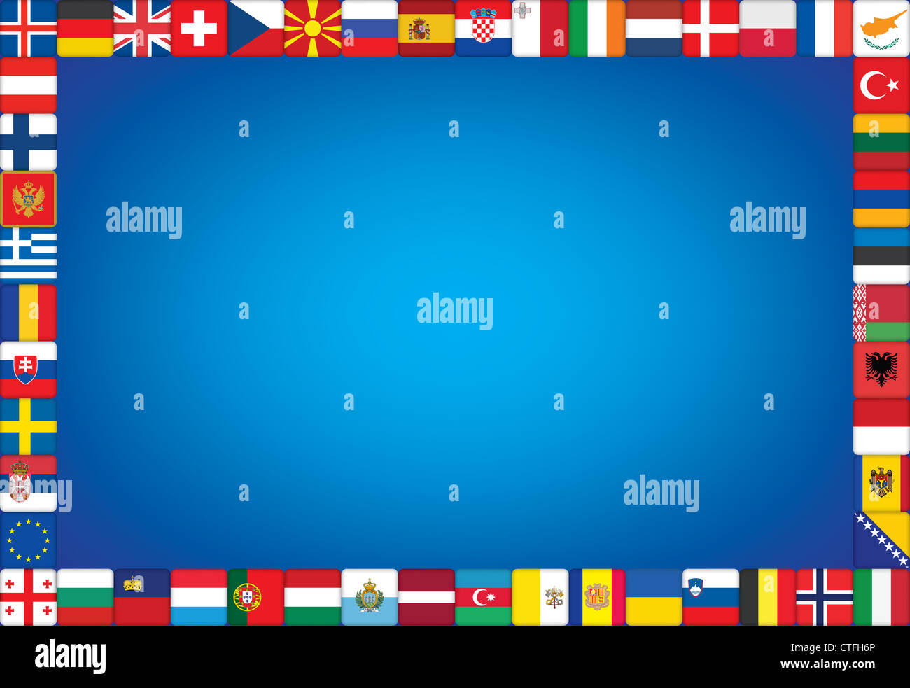 blue background with frame made of European countries flags Stock Photo ...