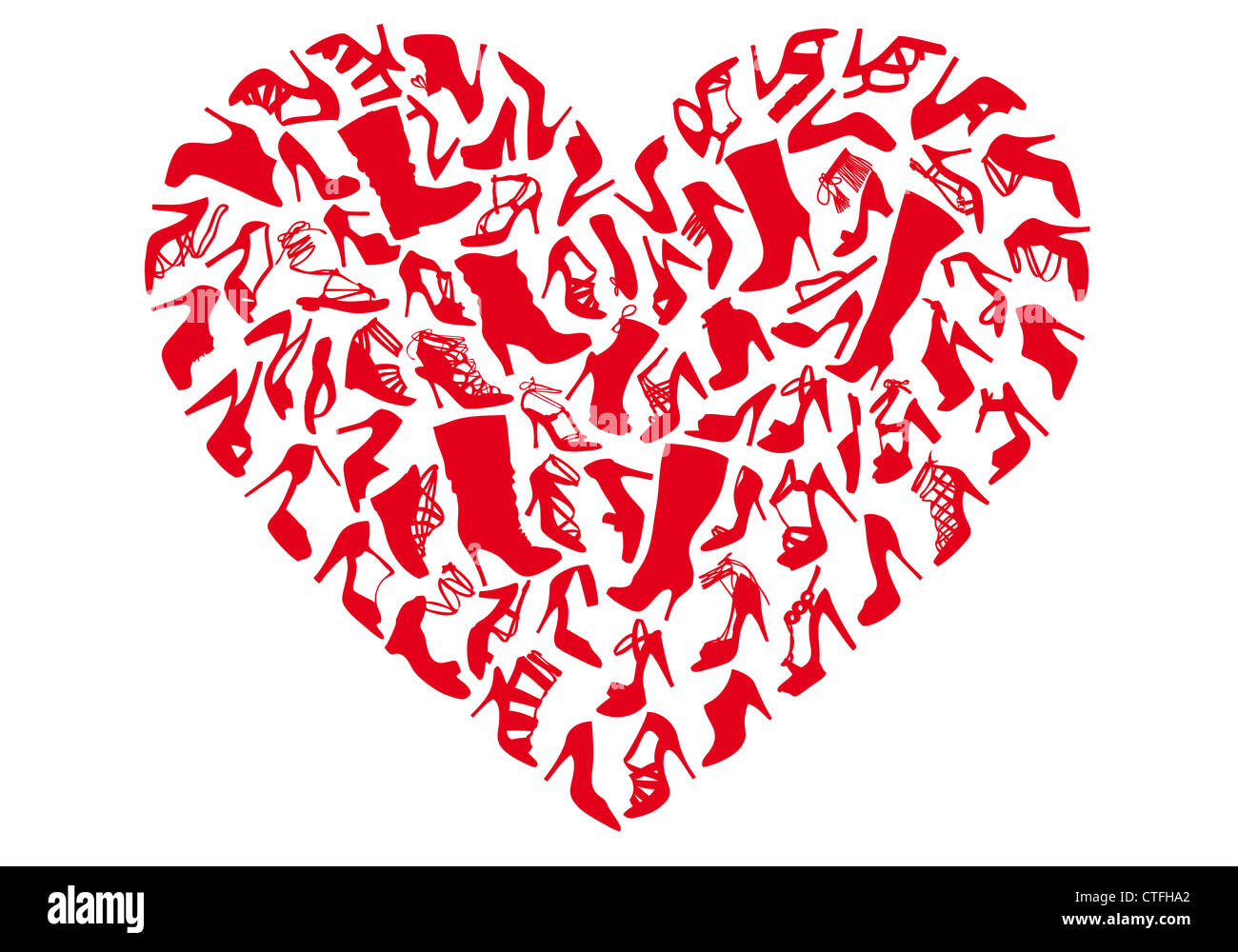 red heart made of shoe silhouettes, vector background Stock Photo - Alamy
