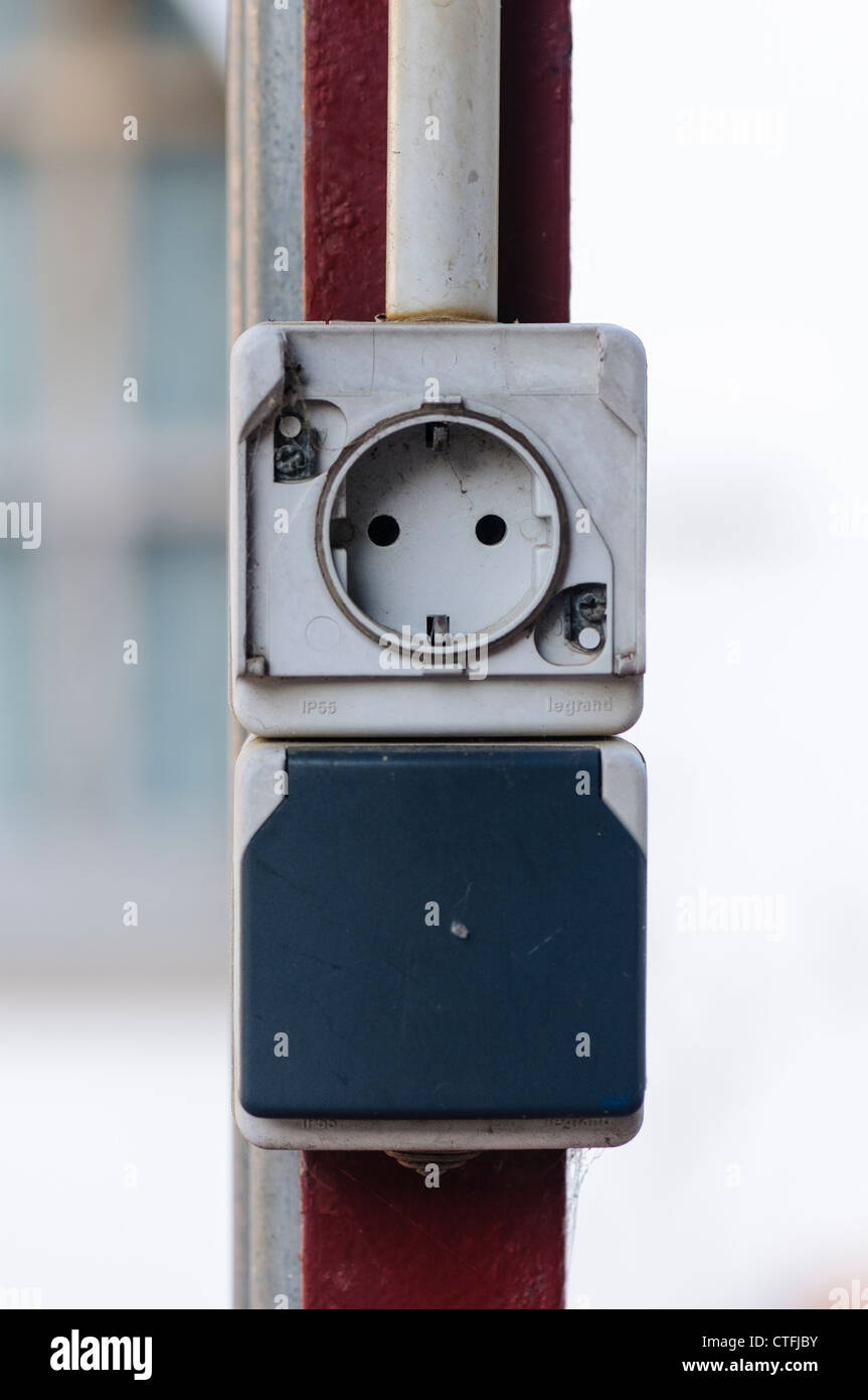 Broken outdoors European style electric socket electrical outlet Stock ...