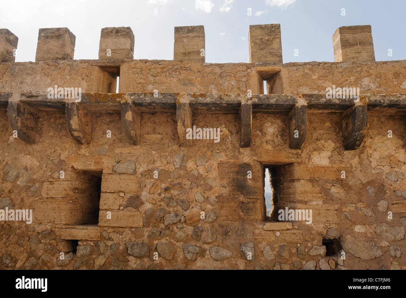 Fortified walls and ramparts at Capdepera Castle, Mallorca/Majorca ...