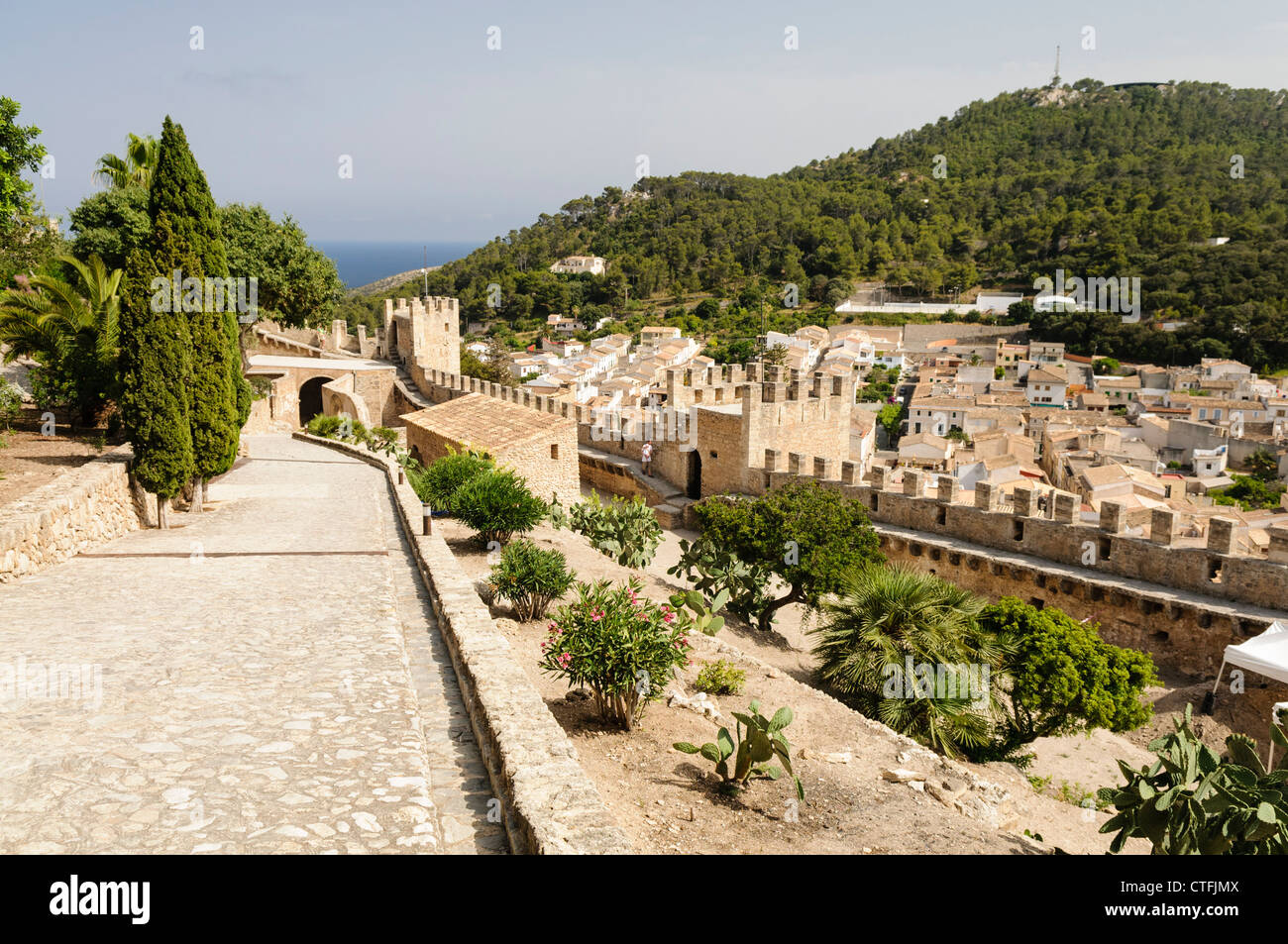 Fortified walls and ramparts at Capdepera Castle, Mallorca/Majorca ...
