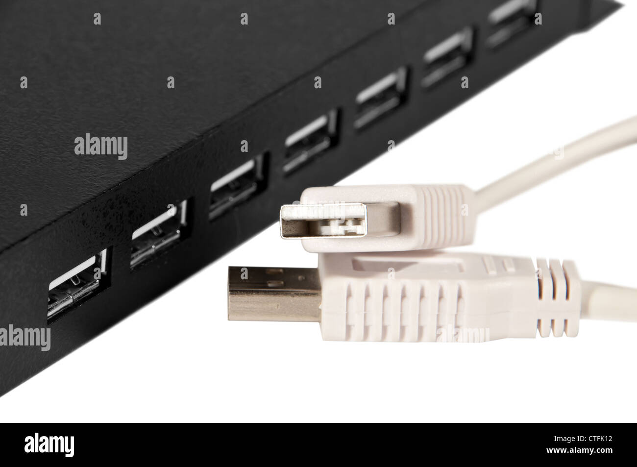 A USB-hub macro photo with USB-connectors isolated on white background ...