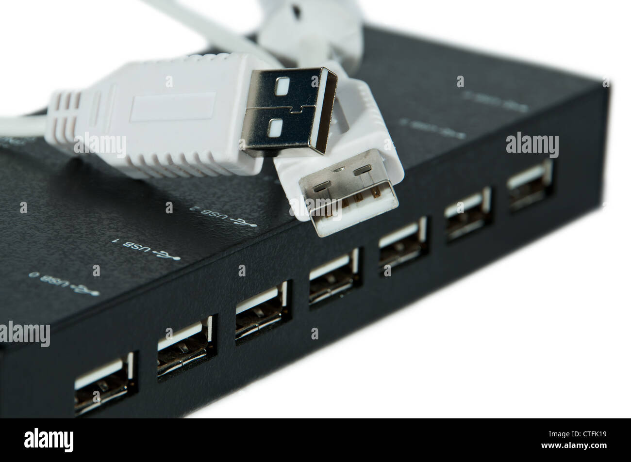 A USB-hub macro photo with USB-connectors isolated on white background ...
