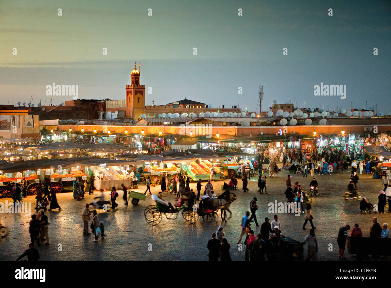 Morocco, Marrakech Square called Djemaa El Fna, Dusk, food and fruit ...