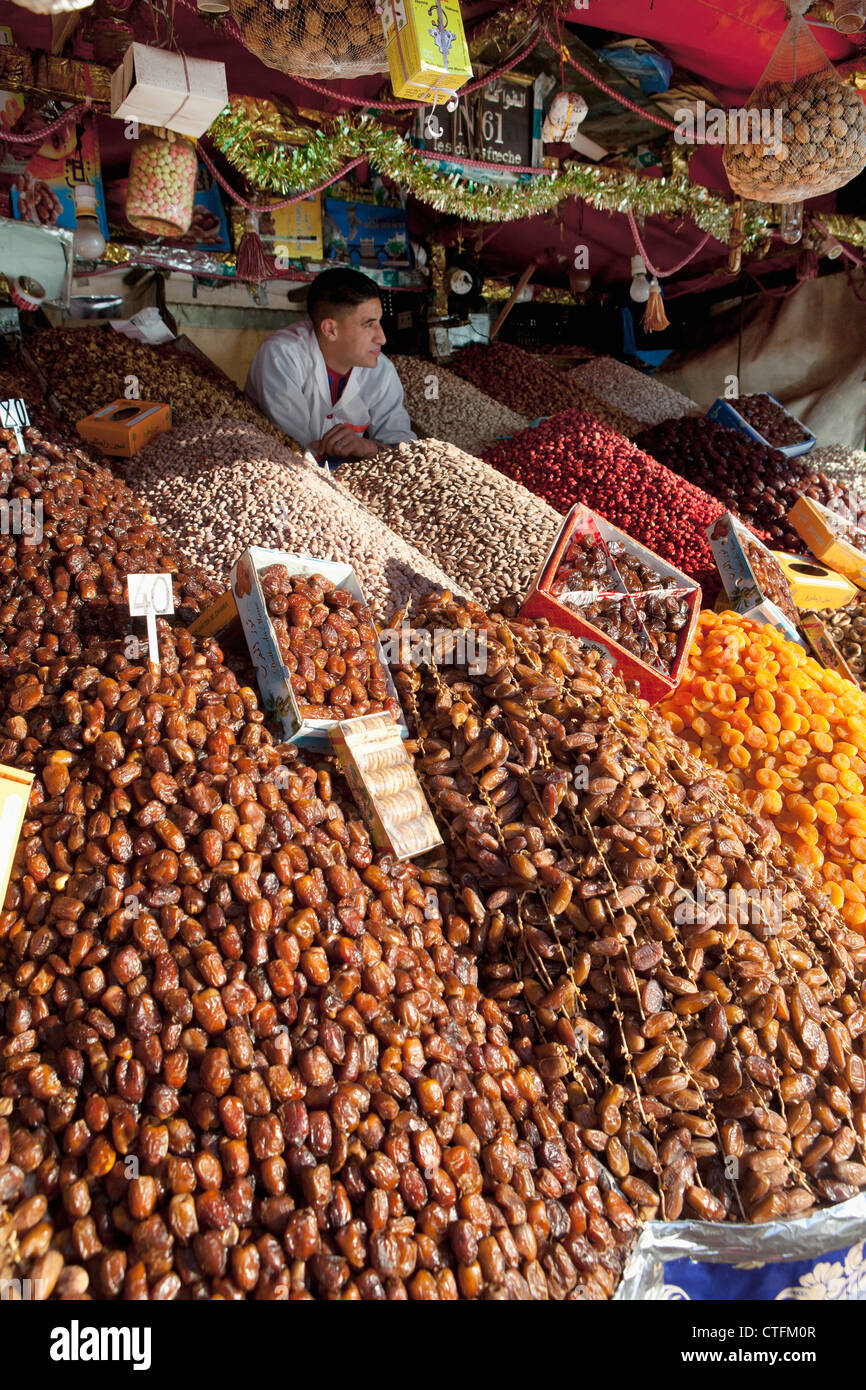 Morocco, Marrakech Square called Djemaa El Fna. Nuts and dry fruits ...