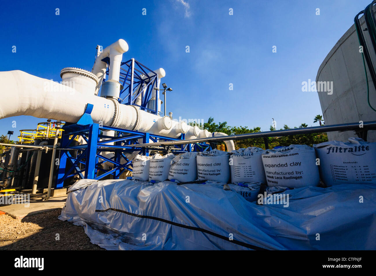 Hadera, Israel. Packs of clay near in a water purification ...