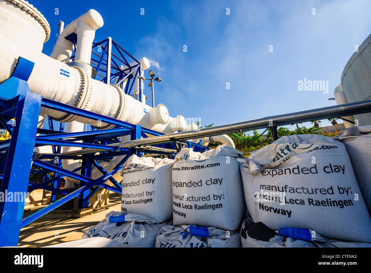 Hadera, Israel. Packs of clay near in a water purification ...