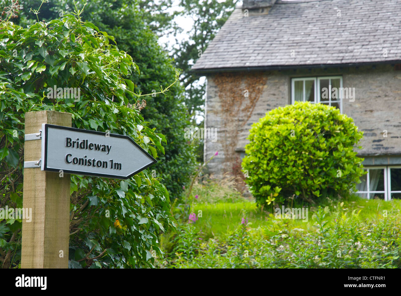 Sign: bridleway to Coniston, Lake District National Park, Cumbria ...