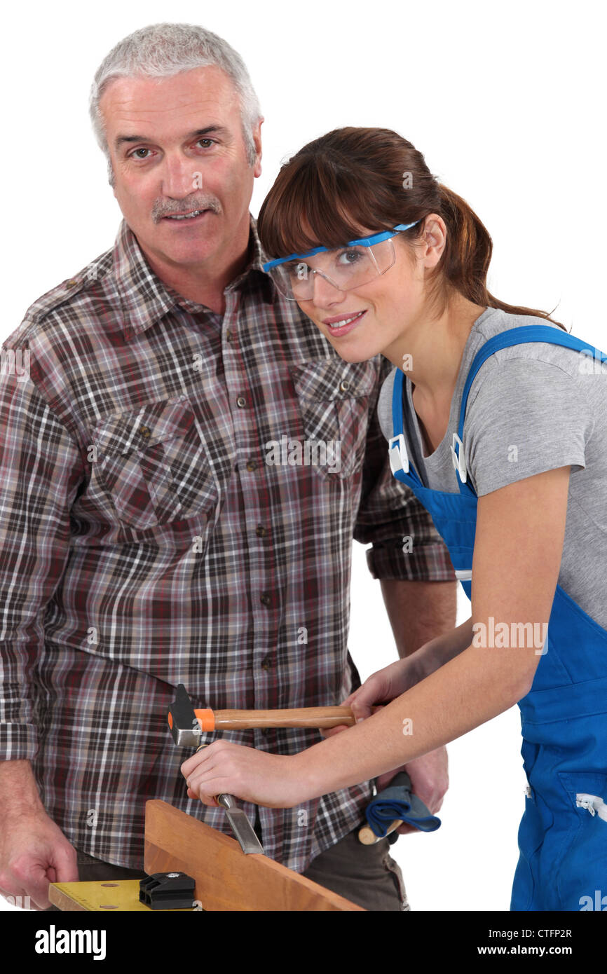 carpenter and apprentice Stock Photo - Alamy