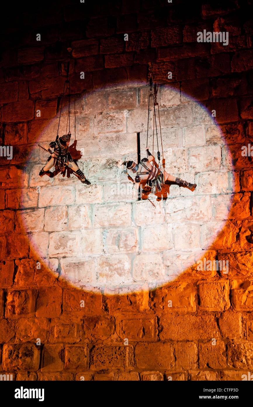 Jerusalem,Israel. Acrobats dressed as knights 'fight' on the walls of ...