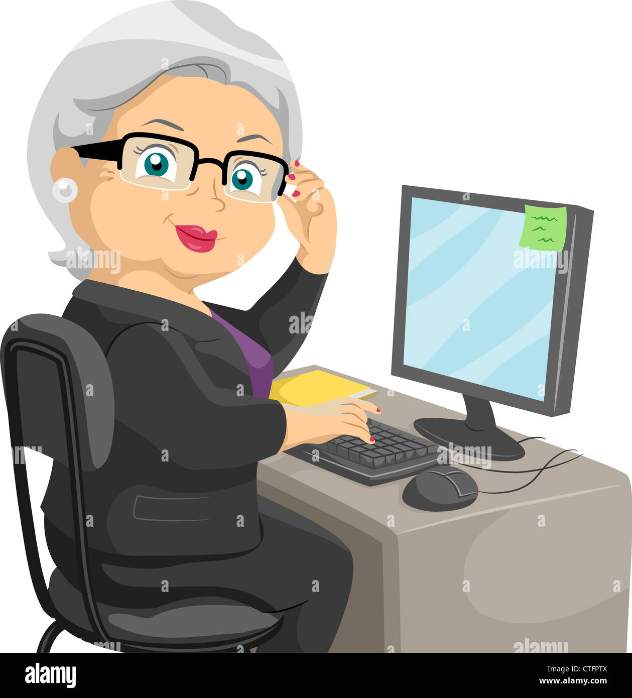 Illustration Featuring an Elderly Woman Using a Computer Stock Photo ...