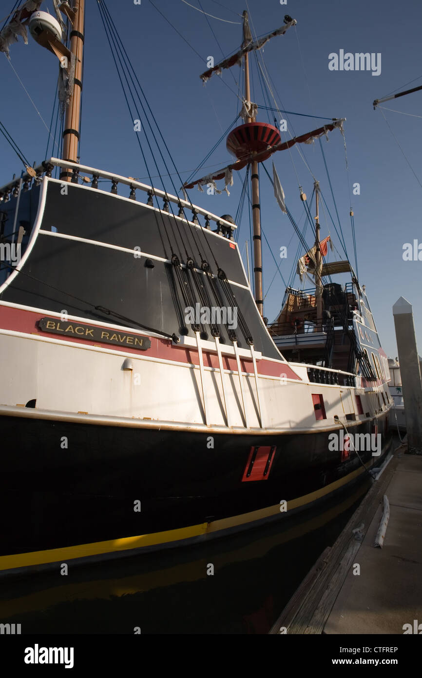 The Black Raven pirate ship docked at the Municipal Marina in St ...