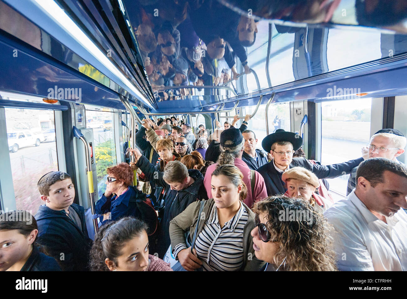 Jerusalem, Israel. The light rail crowded during rush hours Stock Photo ...
