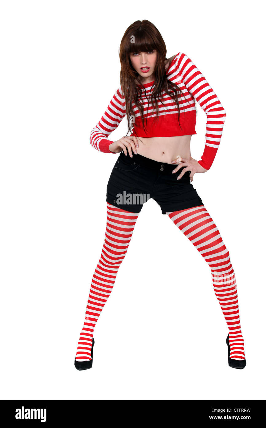 Women dressed in red stripes Stock Photo - Alamy