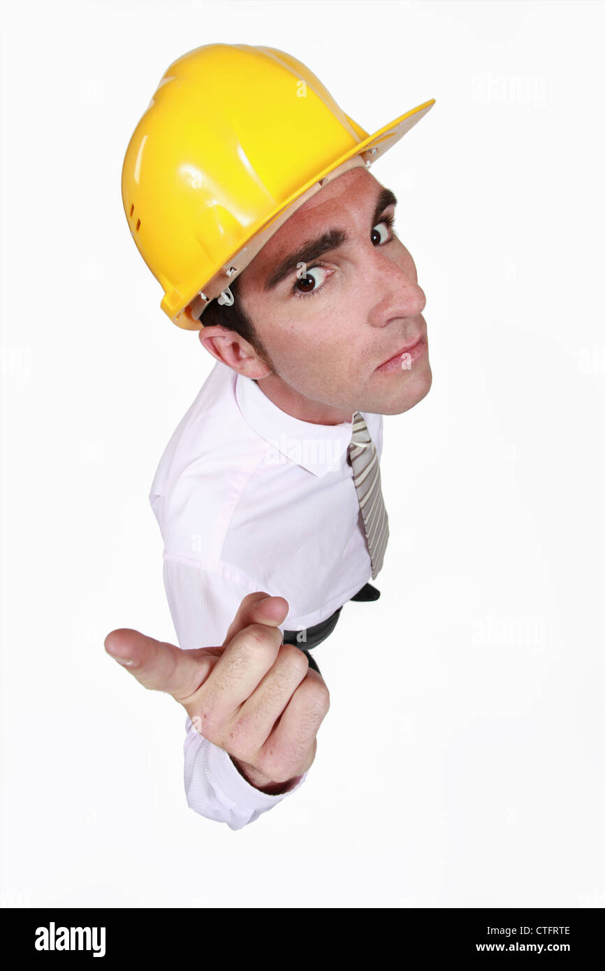 Engineer shaking his finger Stock Photo - Alamy