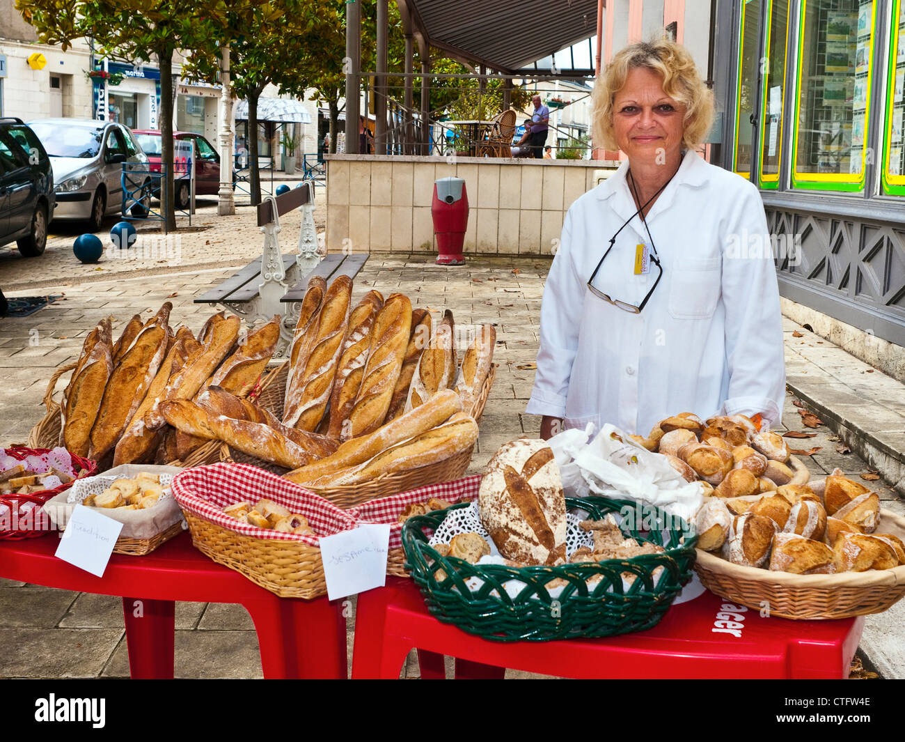 Outdoor table of assorted French breads - France Stock Photo - Alamy