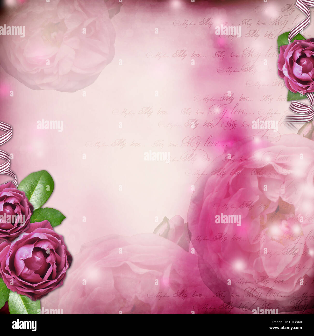 Paper background pink roses, text Stock Photo - Alamy