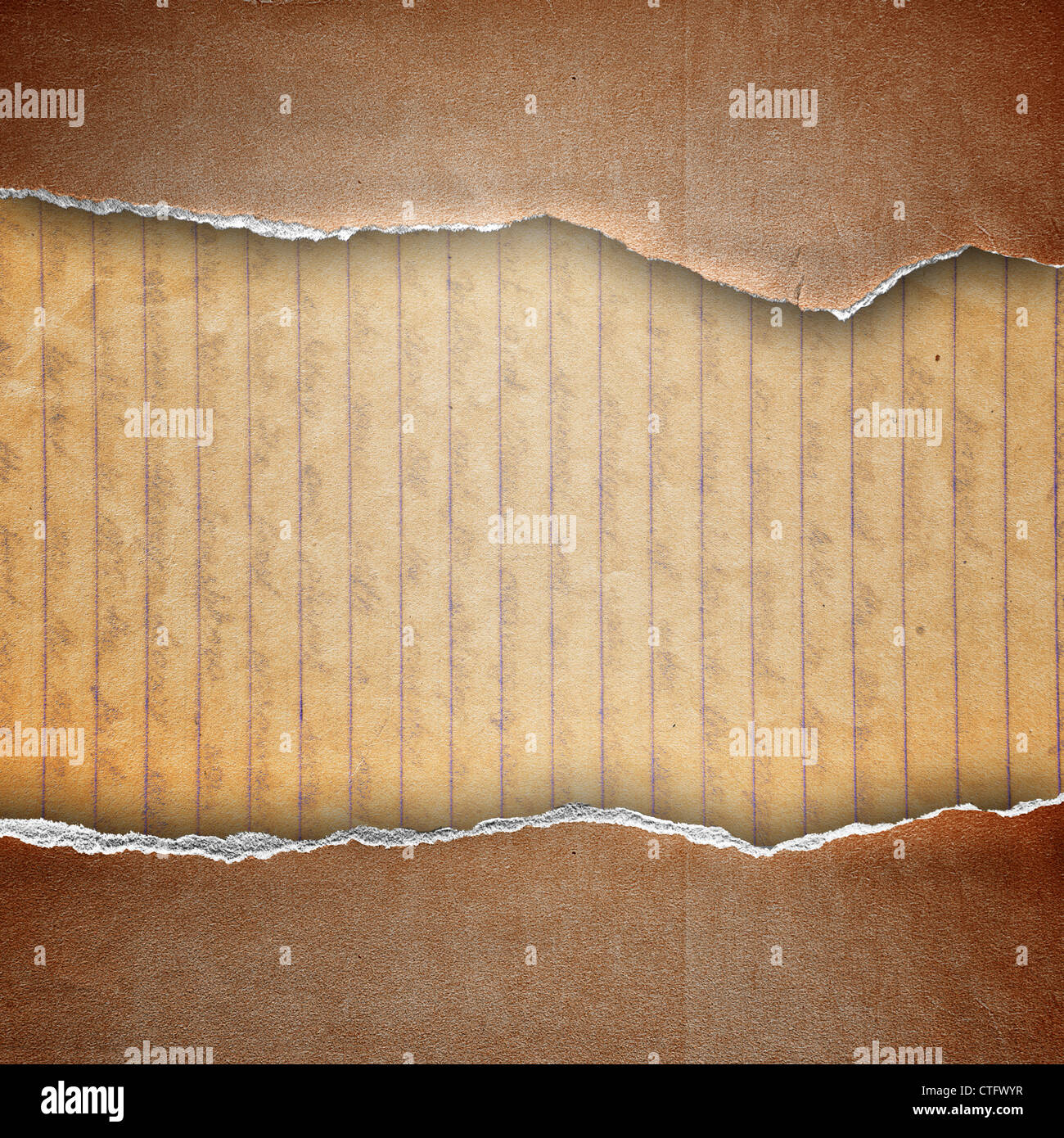 riped brown cardboard cover on guideline paper background Stock Photo ...