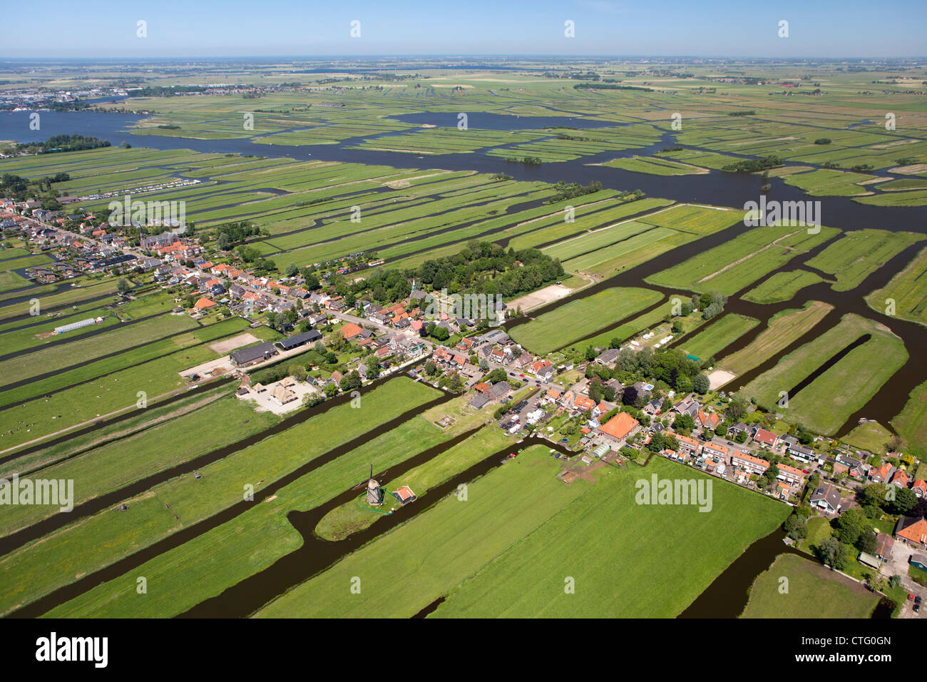 The Netherlands, Jisp, Aerial of village and polder landscape Stock ...