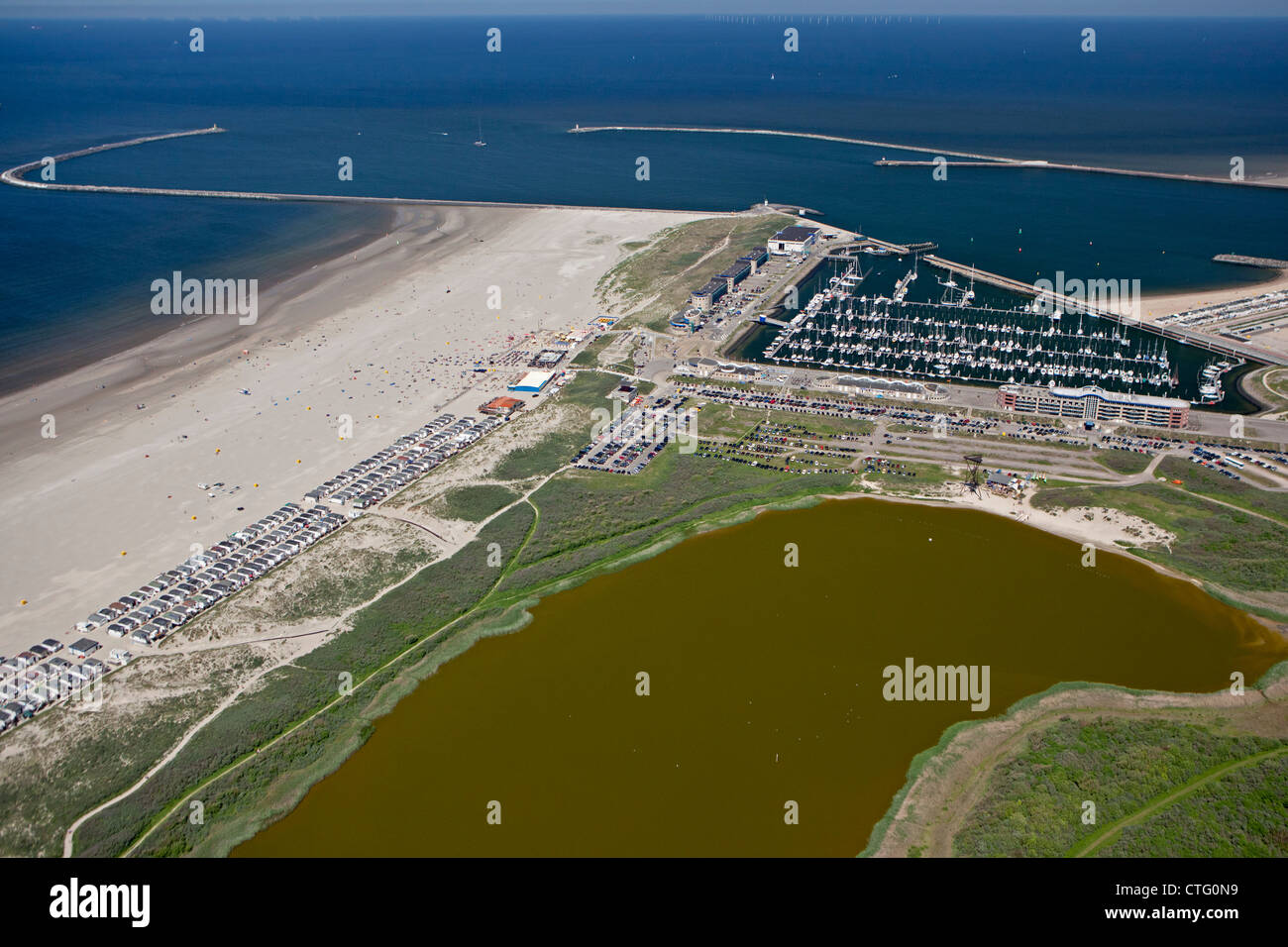 The Netherlands, IJmuiden, Aerial, Entrance of North Sea Canal Stock ...