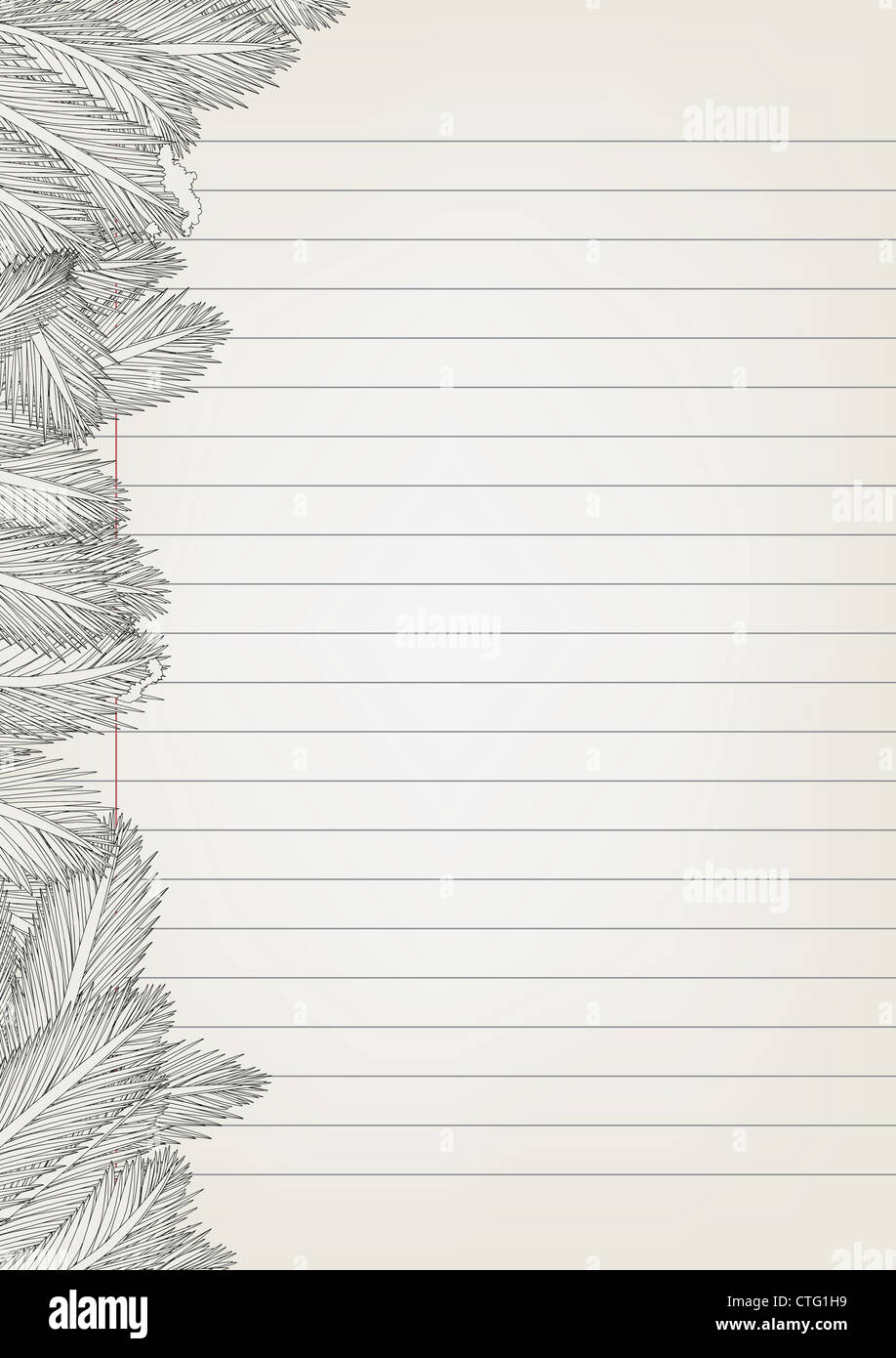 old notepad paper with leaves drawing Stock Photo - Alamy