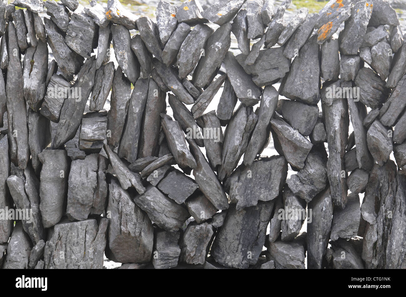 A section of a dry limestone wall on the Burren, County Clare, Ireland ...