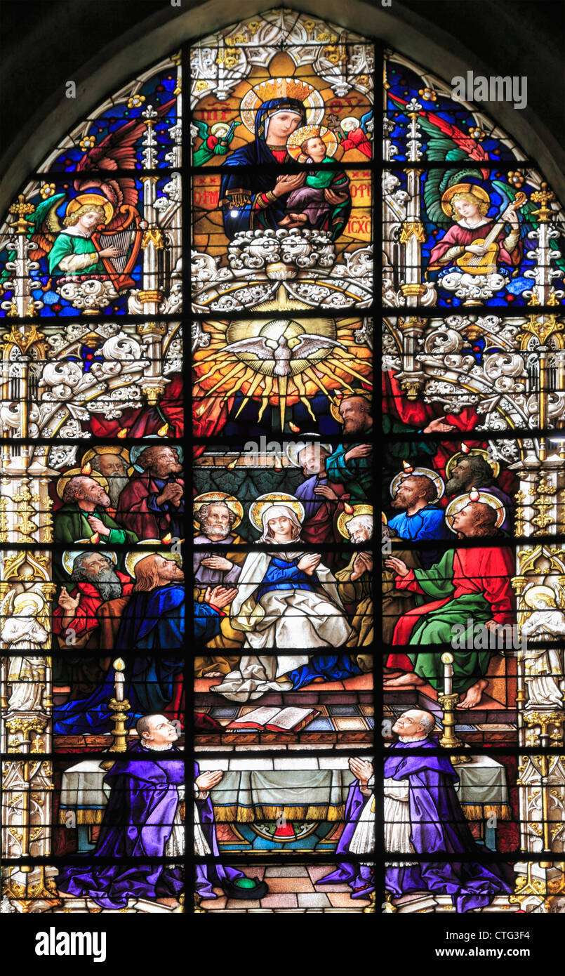 Spain, Andalusia, Seville, Cathedral, stained glass window Stock Photo ...