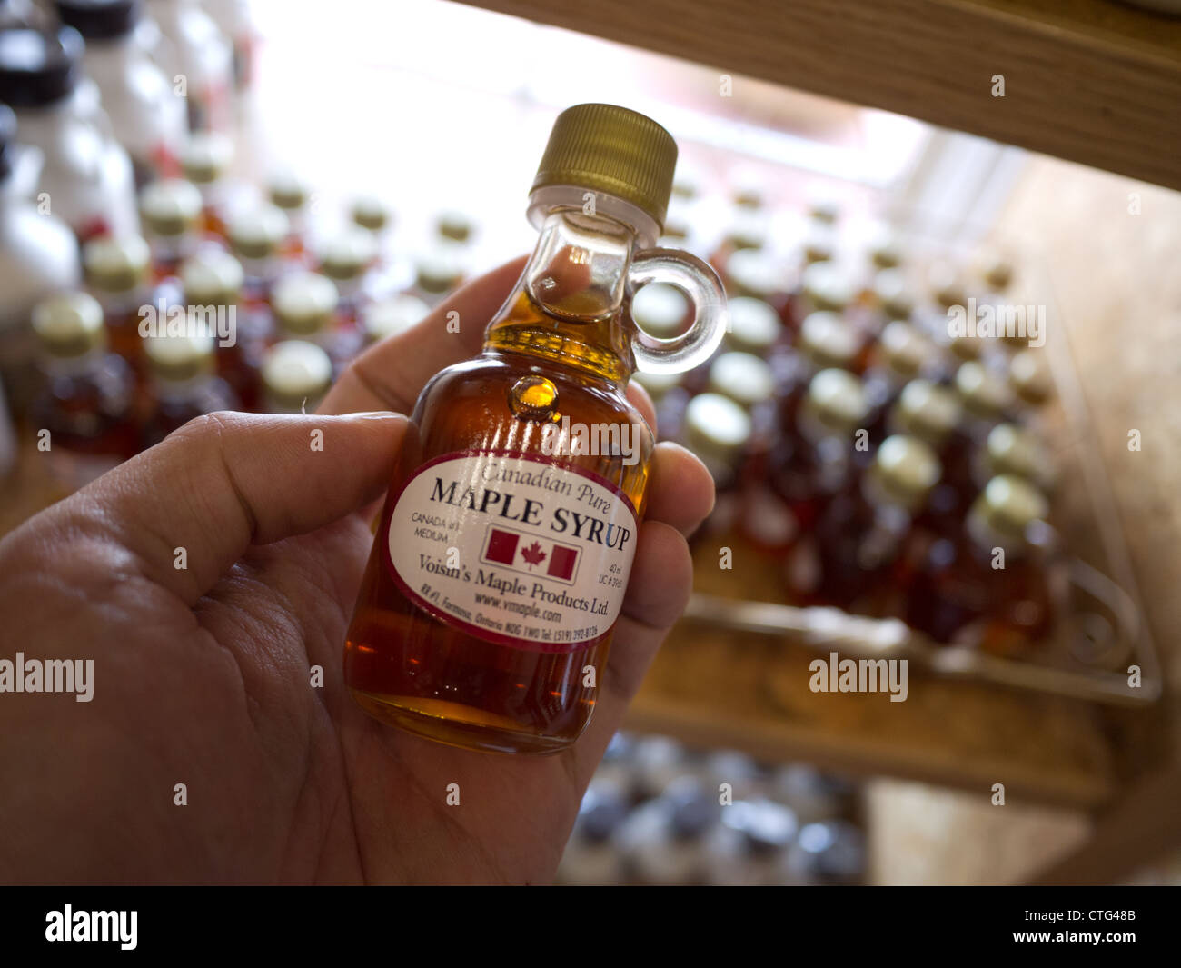 maple syrup bottle hand holding canada Stock Photo - Alamy