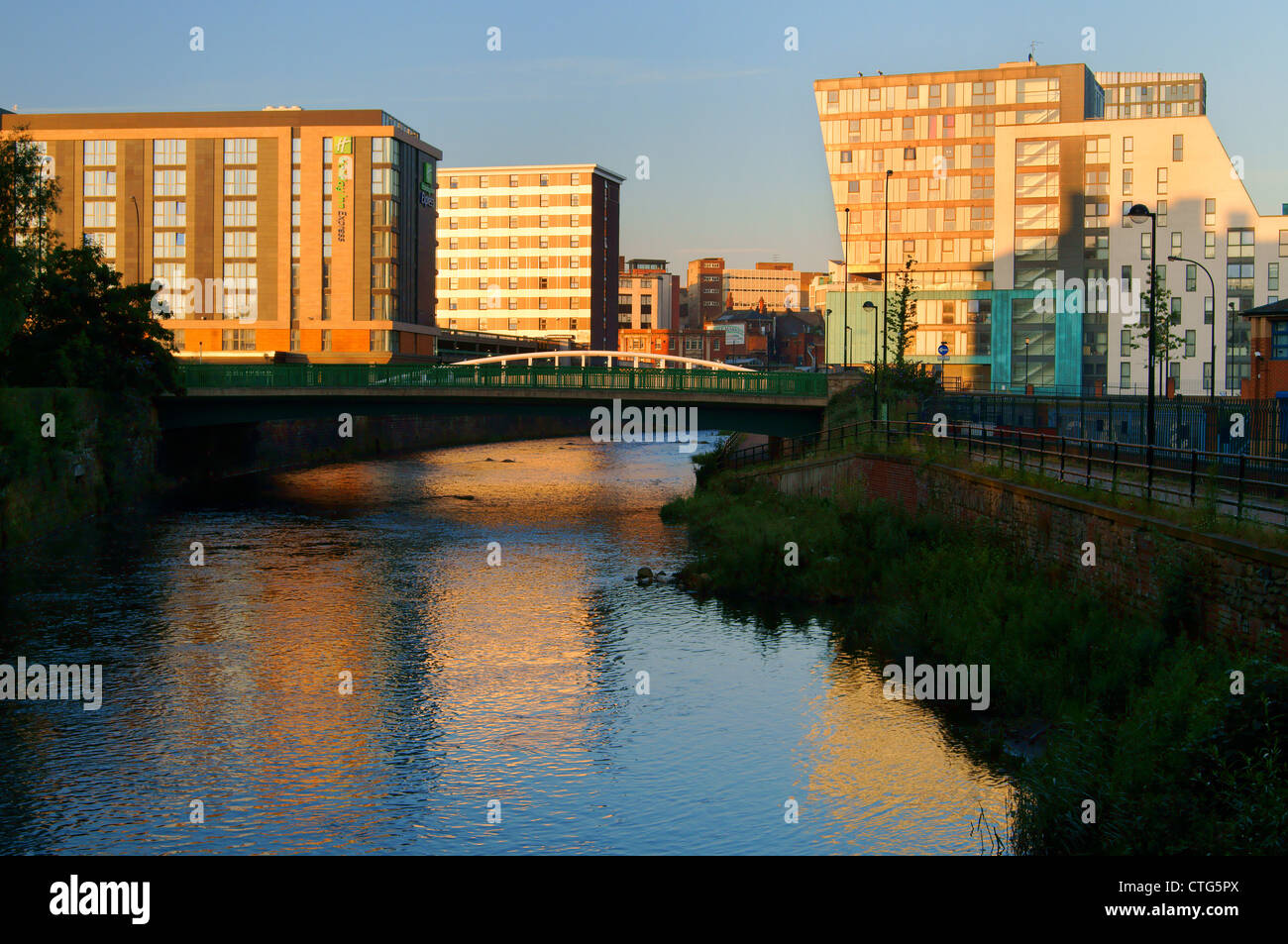 UK,South Yorkshire,Sheffield,Five Weirs Walk,River Don,Holiday Inn,Park ...