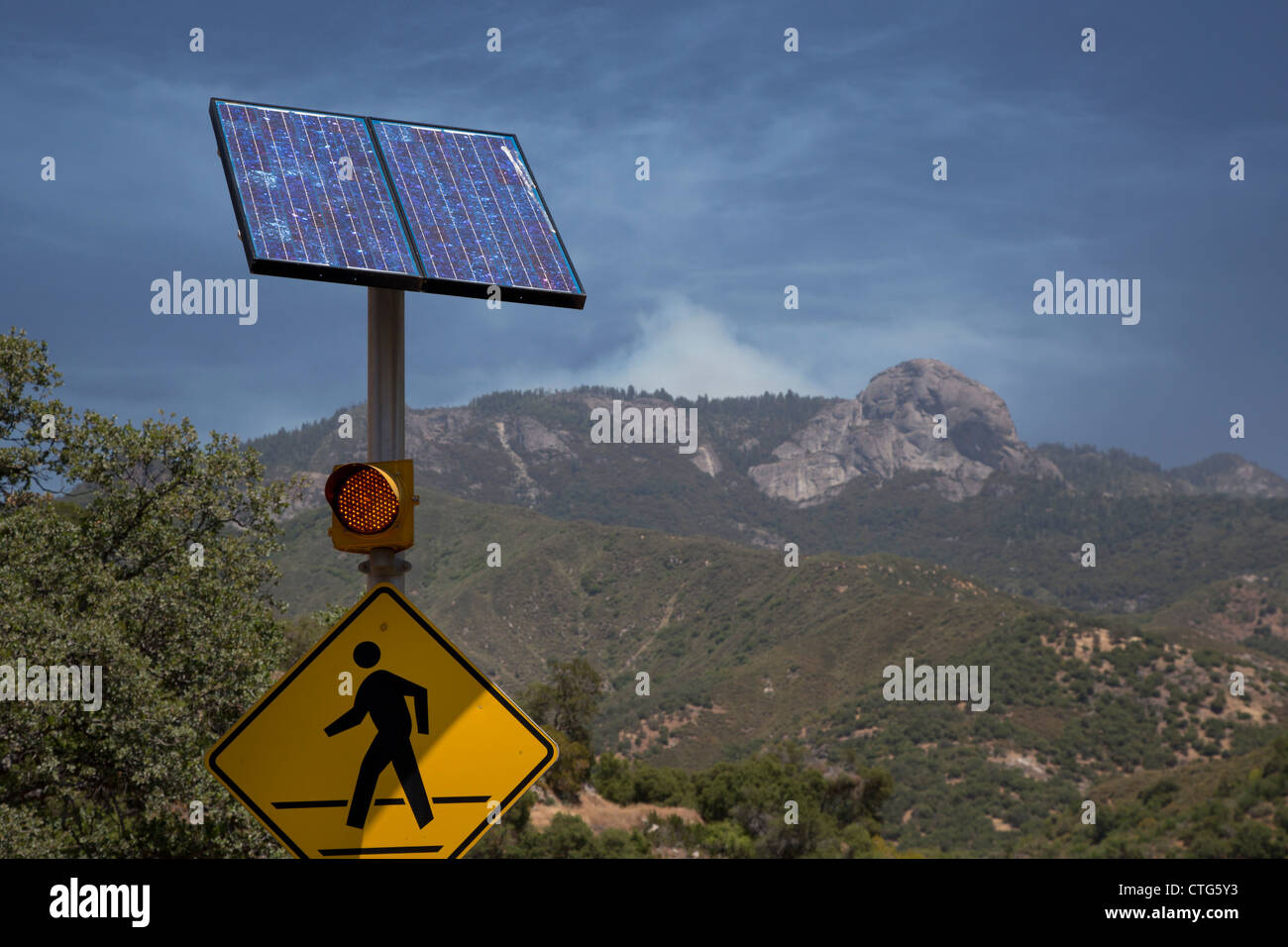Sequoia National Park, California - A solar-powered caution sign for a ...