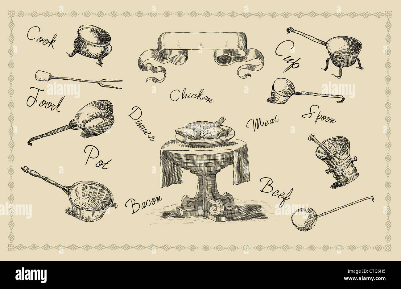 Kitchen tools illustration hi-res stock photography and images - Alamy