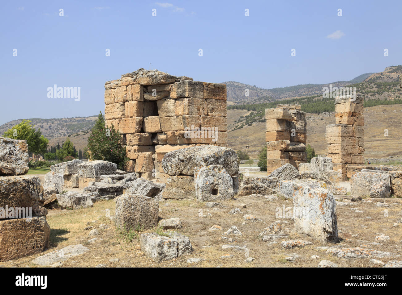 Colonnade remains of Agora from Roman time city Hierapolis, Pamukkale ...